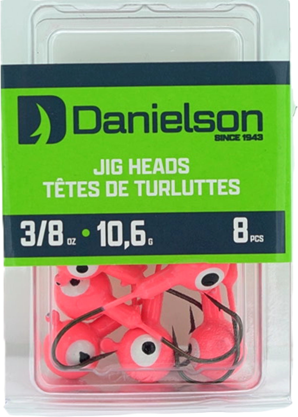 Danielson Pink Jig Heads 3/8oz 8-Pack Fishing Lures