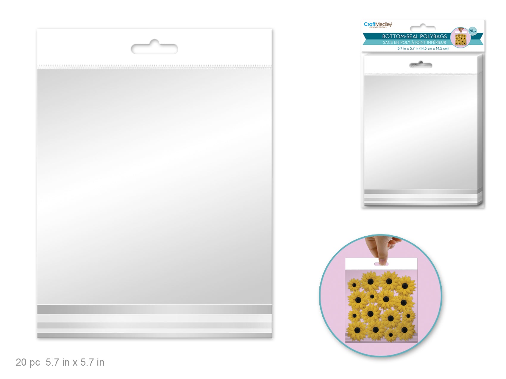 Clear OPP Poly Bags 5.7x5.7 Inch, White Header, 20 Pack | Brantford Surplus