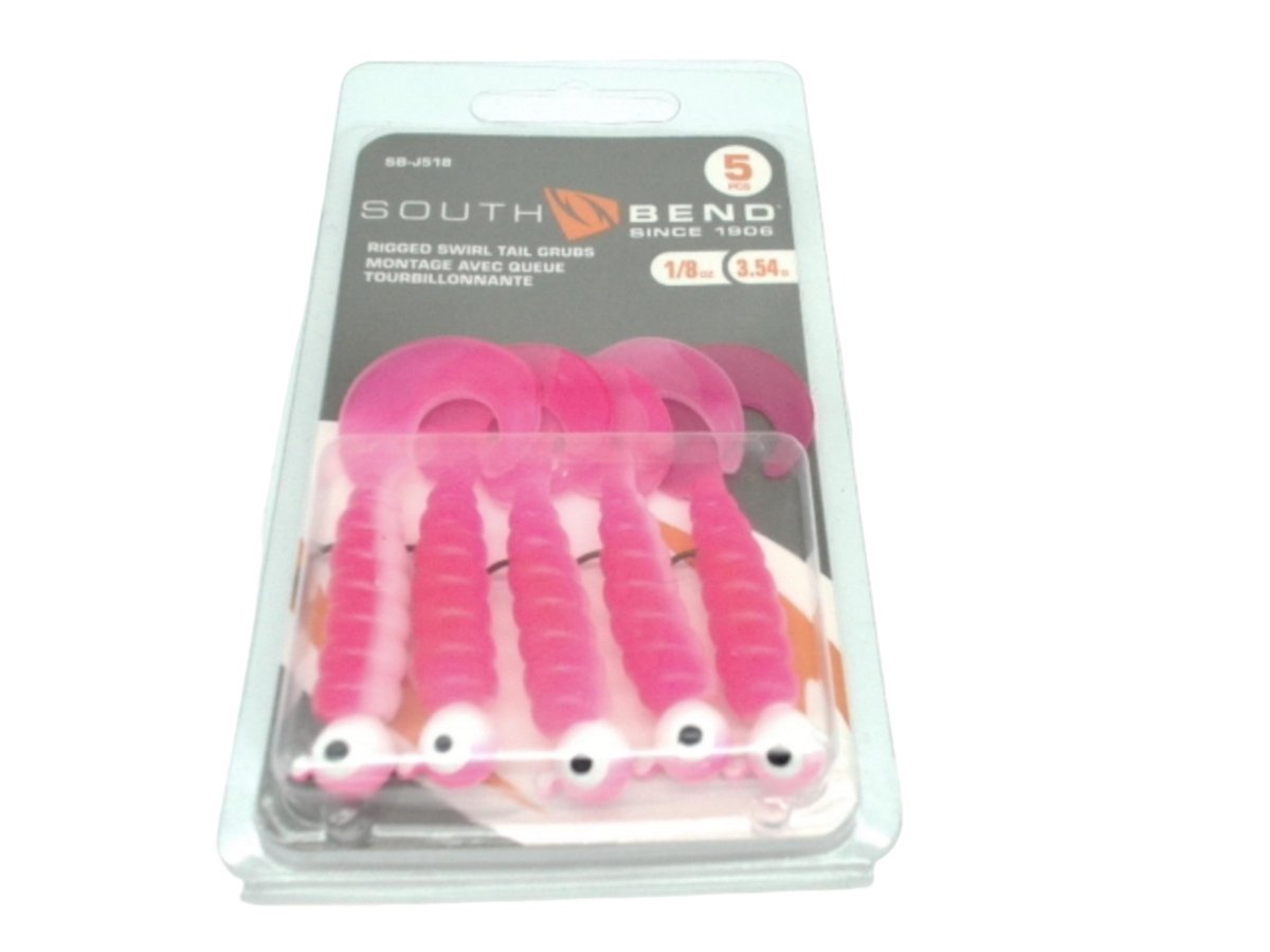 Southbend Pink Swirl Tail Grub Lures 1/8oz 5-Pack for Bass Fishing