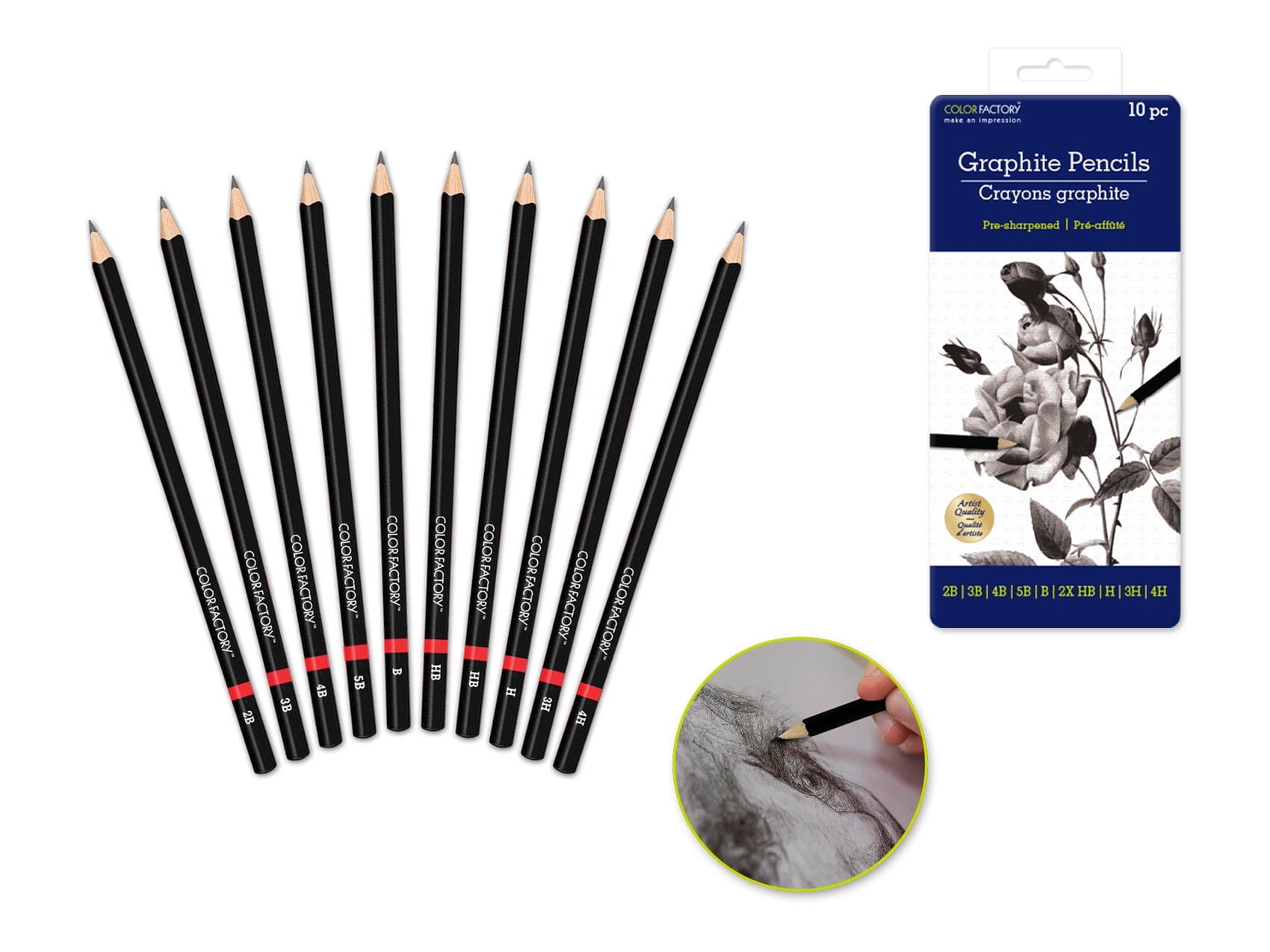 Color Factory Tool: Graphite Pencils Medium x10 in Tin Box - Brantford